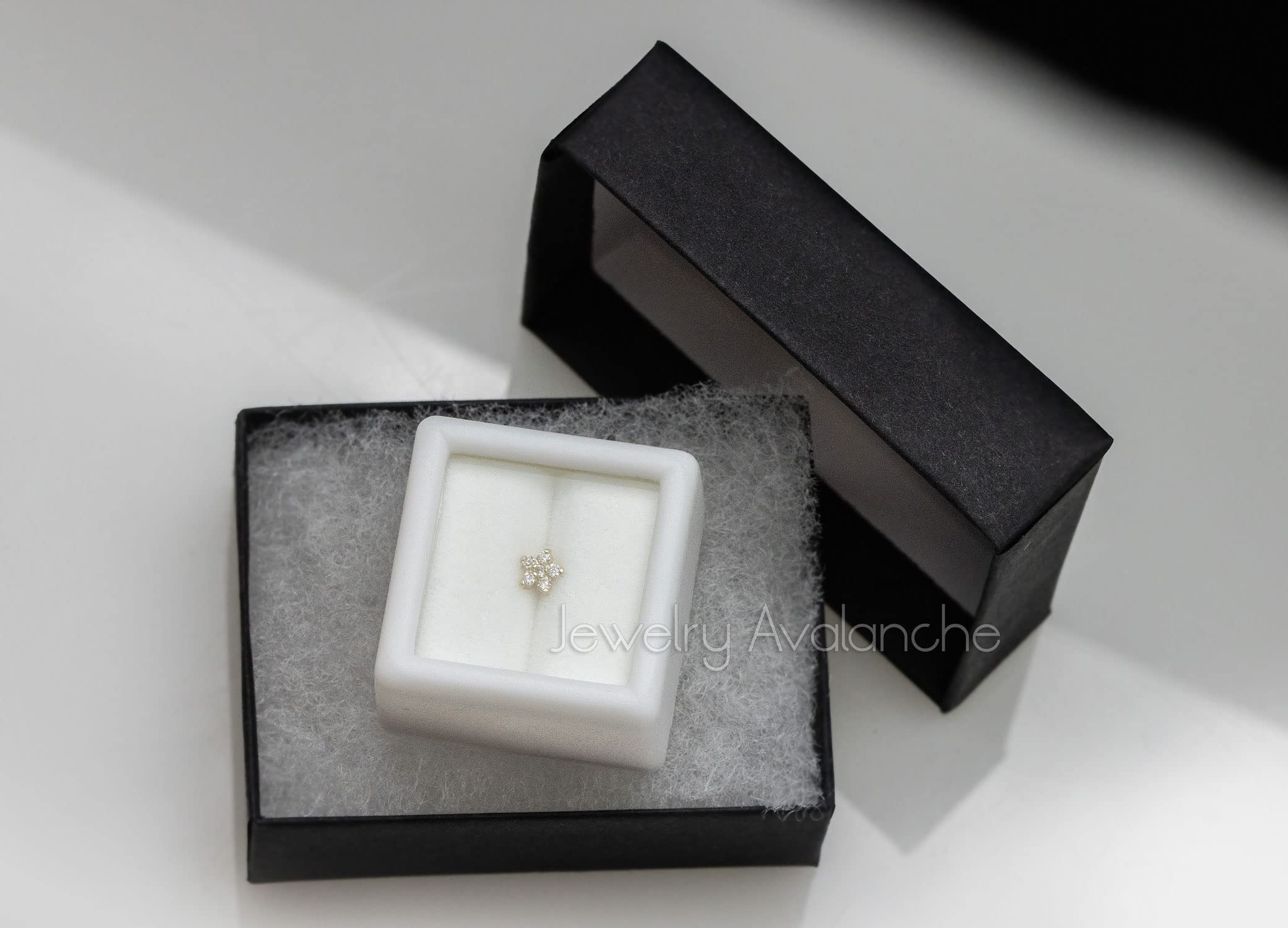 14K Yellow Gold 20G L-shape Flower Nose Stud with 0.05ct Moissanite Gemstones - April Birthstone Nose Ring - FLMNT-LSYG