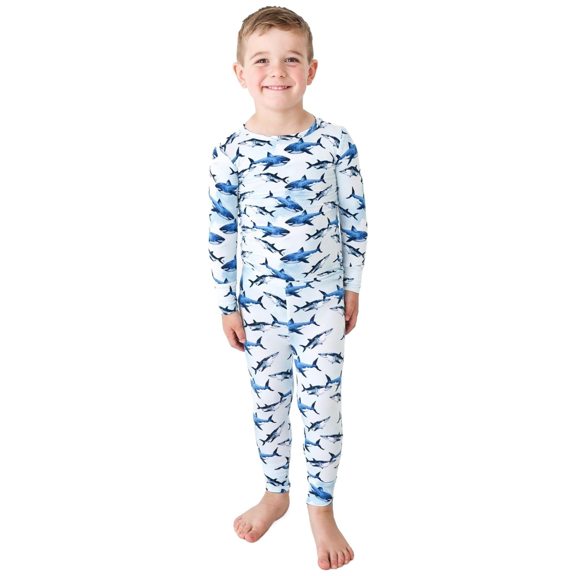 Posh Peanut Boys Pajamas - PJs for Kids Made of Soft Viscose from Bamboo, Long Sleeve Toddler PJs & Matching Boys Pajama Sets (12-18 Months) Sharks