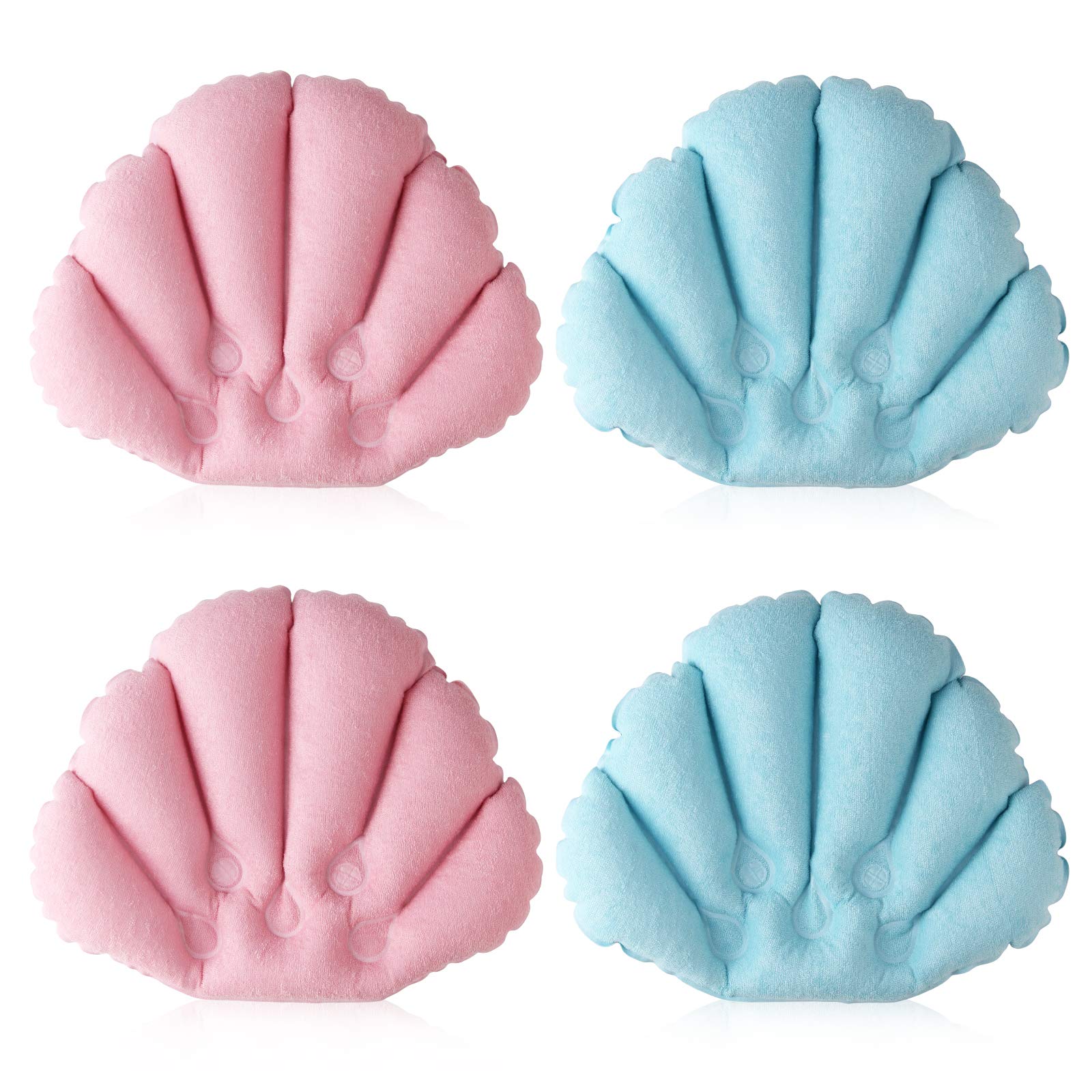 sansheng Inflatable Bath Pillow,Bath Pillows for Tub (10x12inch) Bathtub Pillow Headrest Terry Cloth with Suction Cups Inflated Neck Support for Bathtub(Pink and Blue) 2 Pack