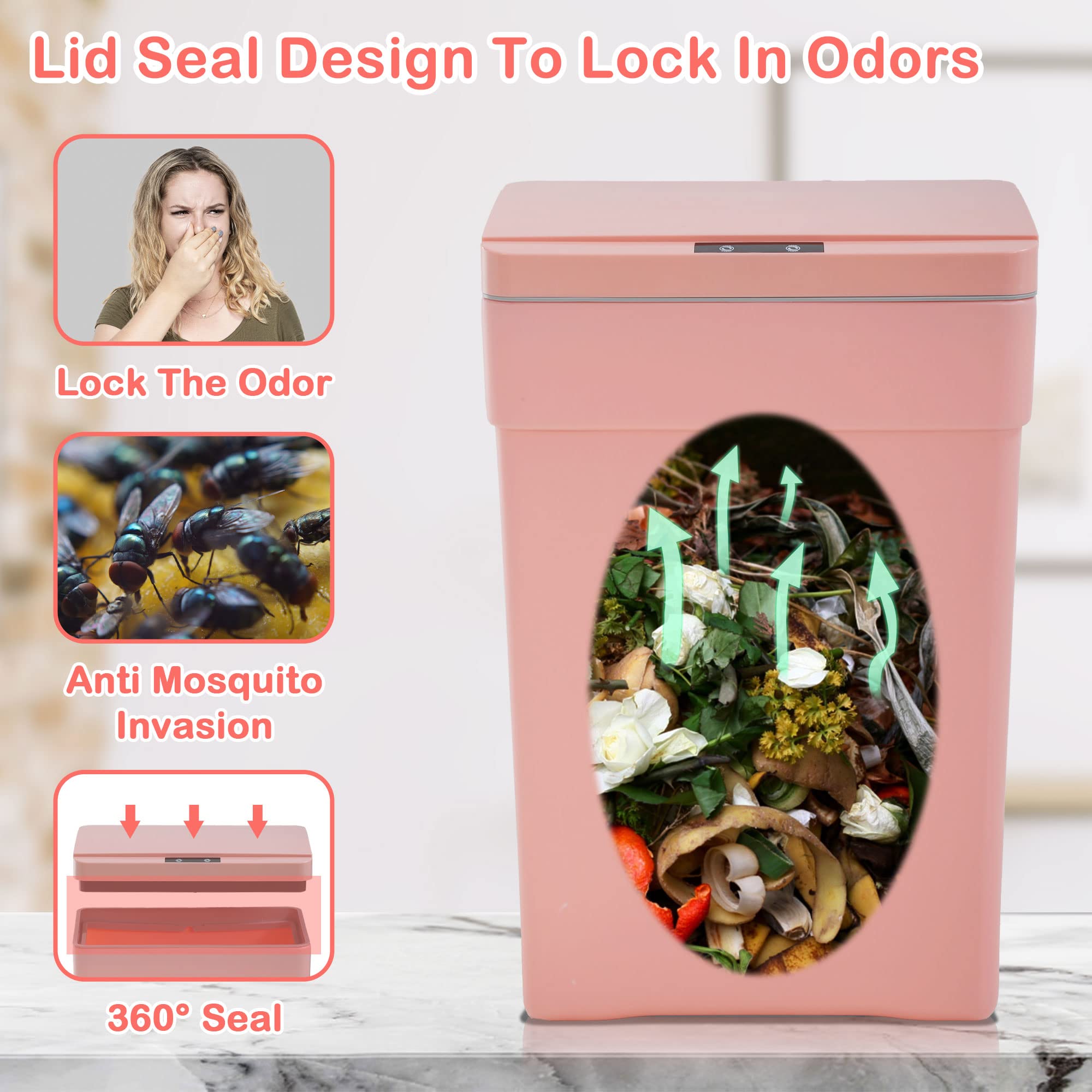 13 Gallon 50 Liter Kitchen Trash Can with Touch-Free & Motion Sensor Lid, Automatic Plastic Garbage Can, Touchless Trash Bin Automatic Trash Can for Bedroom Bathroom Home Office