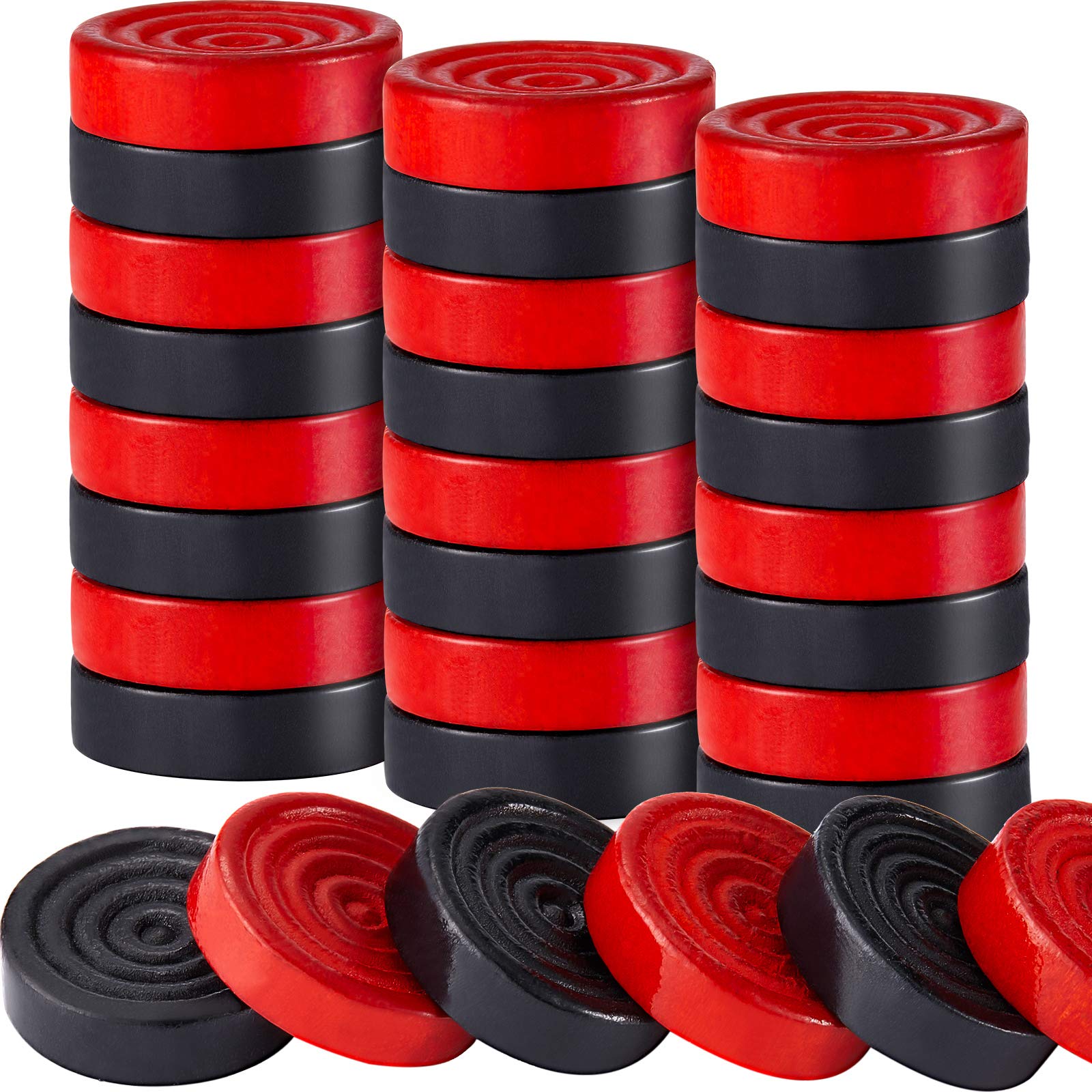 72 Pieces Wooden Checkers 1.06 Inch Checkers Board Game Pieces Stackable Ridge in Drawstring Storage Pouch for Checkers Backgammon Game, Red and Black