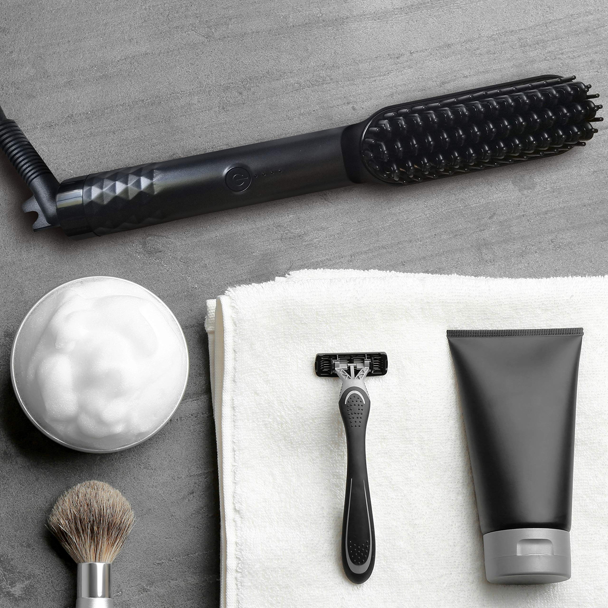 Beard Straightener Brush w/Free Beard Balm & Comb, Premium Hair Straightening Brush Kit, Heated Beard Comb, 3-Heat Settings, Fast Heat Beard Brush for Men - StormiNite