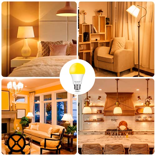 2 Pack 60W LED Yellow Bug Light Bulbs, A19 Amber Yellow LED Light Bulb, 700LM 8W LED Bulb 2000K Warm Lights, No Blue Sleep Aid Bulb, E26 Base, Outdoor Porch Bugs LED Lights Not Dimmable