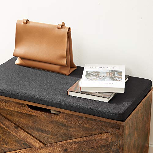 VASAGLE Padded Shoe Bench with Cushioned Seat, Storage Chest Cabinet, Barn-Door Style, 15.7 x 29.9 x 18.9 Inches, Rustic Brown