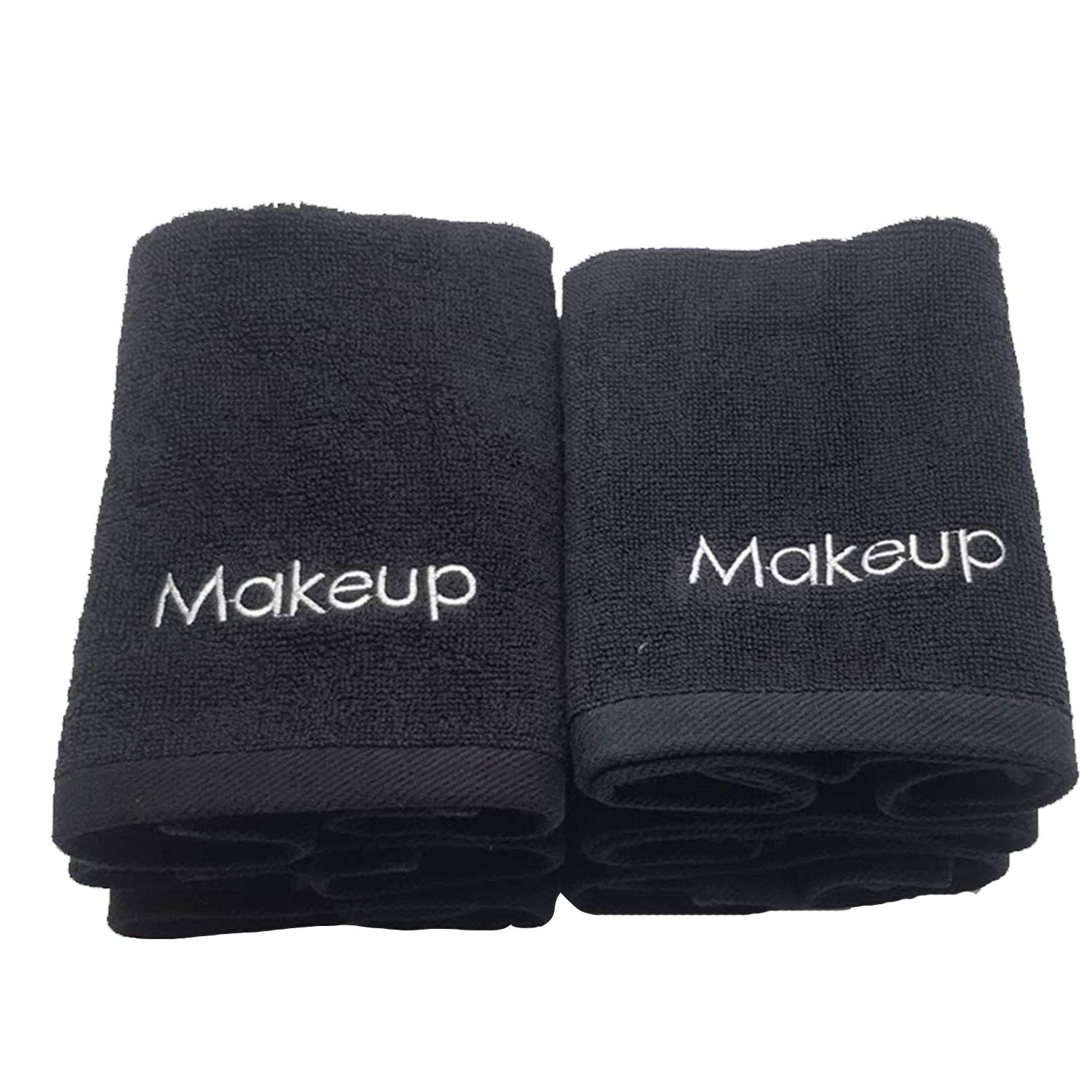 Makeup Remover Face Towels 6pack - 13" x 13" Black Turkish Cotton Washcloths with Makeup Headband - Super Soft Makeup Remover Cloths Perfect Holiday Gift