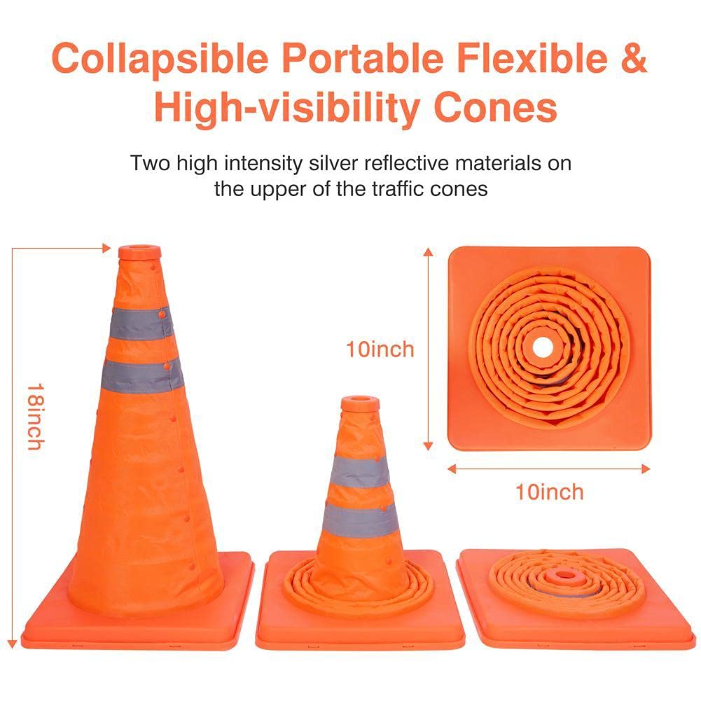 hatatit 4 Pack 18" Collapsible Traffic Cones PVC Safety Road Parking Cones Fluorescent Orange Up Reflective Safety Cones