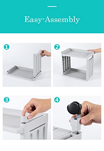 3-Tier Rolling Storage Shelf Plastic Dishwashing Detergent Organizer Serving Mobile Utility Easy Assembly Durable StableCart with Wheels, for Office, Bathroom, Kitchen, Bedroom (White)