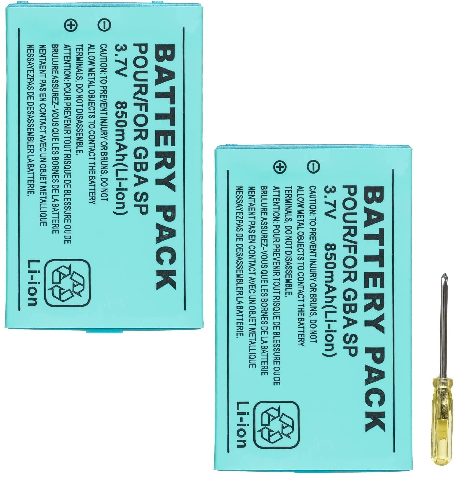 2 Pack 850 mAh Rechargeable Lithium-ion Battery , Gameboy Advance SP Battery Pack,Tool Pack With Screwdriver For Nintendo GBA SP