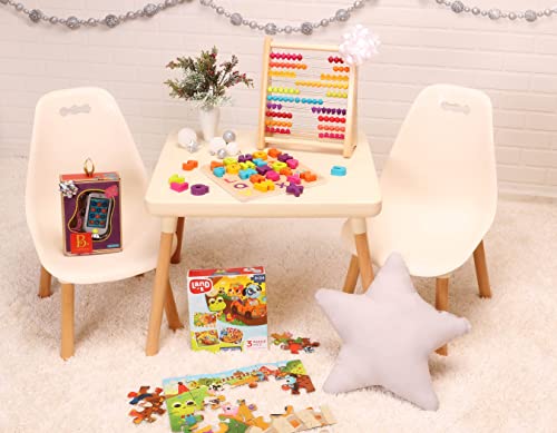 B. BX1865C1Z Spaces Set – 1 Craft Table & 2 Chairs – Natural Wooden Legs – Furniture for Kids – Ivory – 3 Years