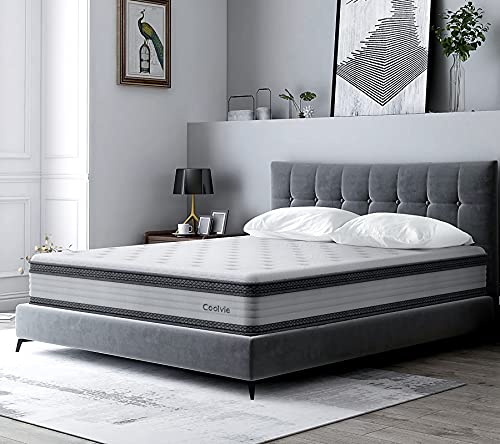 Full Size Mattress, Coolvie 10 Inch Hybrid Mattress with Individually Pocket Coils and Dual Layer Cool Comfy Memory Foam, Hybrid Innerspring Mattress in a Box, Cushioning Euro Top Design, Medium Firm