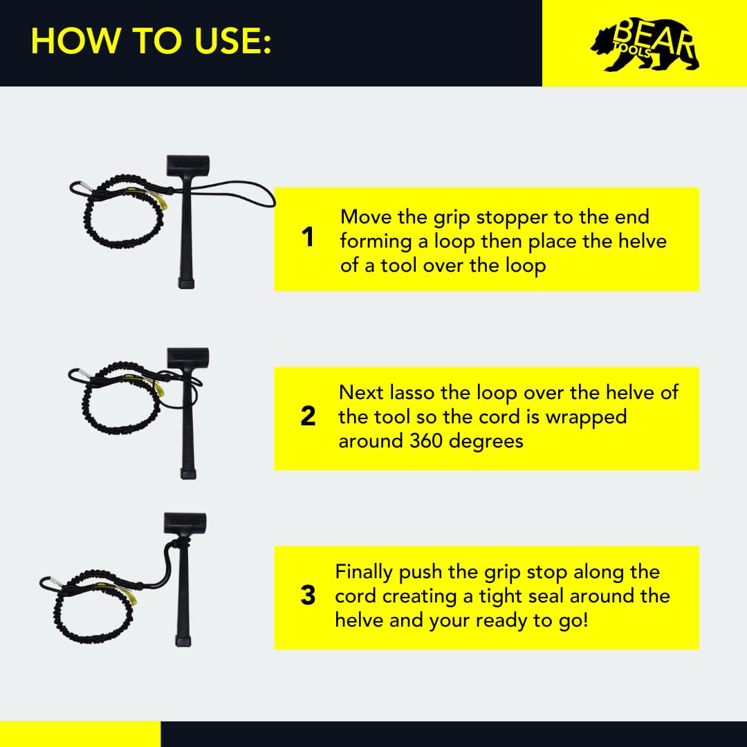 BearTOOLS Tool Lanyard with Single Carabiner and Adjustable Loop End, Standard Length, Maximum Weight Limit 8KG / 17.6lb, Aluminum Screw Lock Carabiner with Shock Cord Stopper, 0923S (3 Pack)
