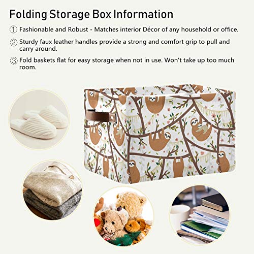 Moudou Sloth Laundry Basket Square Collapsible Laundry Hamper Clothes Toys Storage Bin with Handles for Bedroom, Closet, Nursery, Dorm, Home Decor