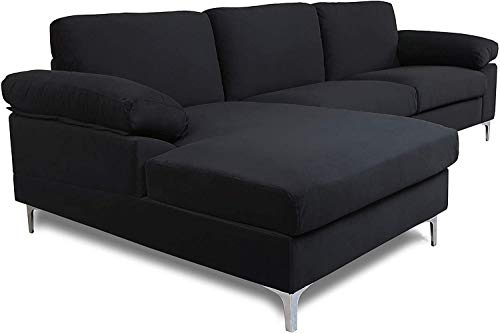 Restar Sectional Couch Left-Hand Facing, L-Shaped Couch for Family Living Room, Modern Large Velvet Sectional Sofa with an Extra-Wide Chaise Lounge (Black)