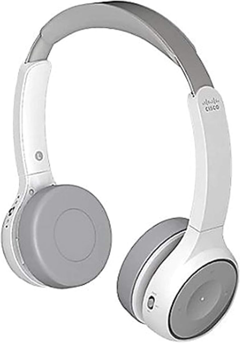 CISCO Headset 730, Wireless Dual On-Ear Bluetooth Headset with Case, USB-A HD Bluetooth Adapter, USB-A, 3.5mm Cables, Charging Stand, Platinum, 1-Year Limited Liability Warranty (HS-WL-730-BUNAS-P)