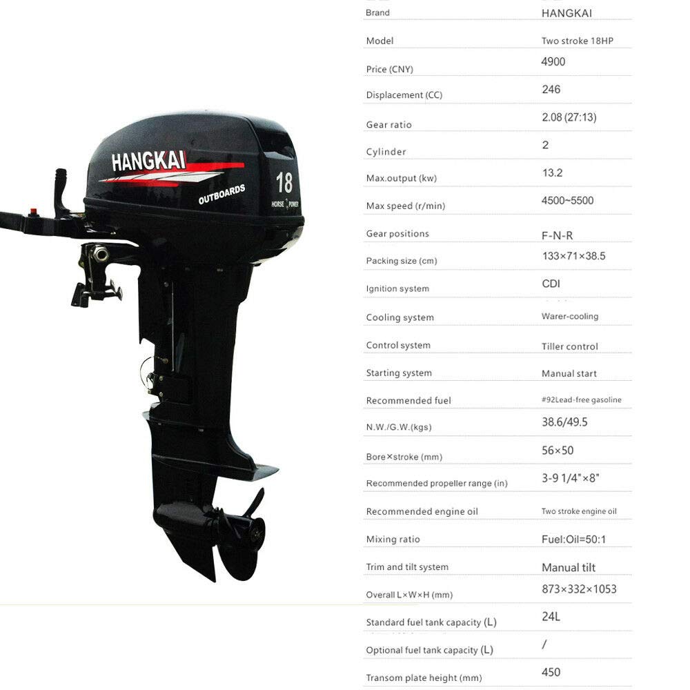 18HP 2-Stroke 246CC Outboard Boat Motors Boat Engine Marine Boat Engine W/Water Cooling System Short Shaft for Fishing Boat (2-Stroke 18HP)