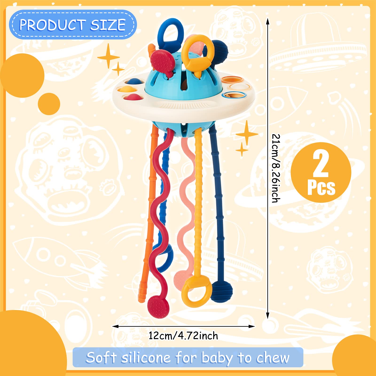 2 Pcs Silicone Pull String Interactive Toy UFO Silicone Pull Activity Toy Baby Montessori Toys Sensory Toys for Toddlers Early Development Learning Silica Gel Toy Fine Motor Skills
