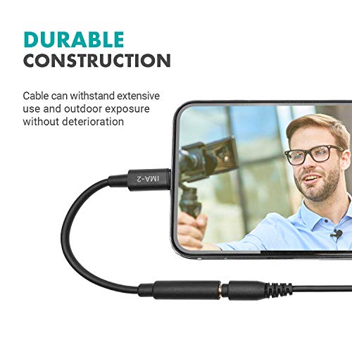 Movo IMA-2 3.5mm TRS to Lightning iPhone Headphone Adapter - Apple Headphone Adapter for iPhone - iPhone Aux Adapter for Mics and Headphones - 3.5 mm TRS Audio Cable to Lightning Adapter for Apple