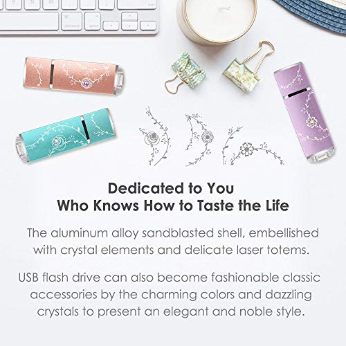 TCELL Natural Beauty 64GB USB 3.0 Flash Drive Decorated with Swarovski Elements Crystal Lavender Purple for Women Student Office Gift, Purple USB Stick
