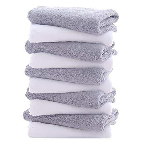 Ease Cubs 10 Pack Ultra Soft Burp Cloths for Baby and Newborn, 20" by 10" White and Grey