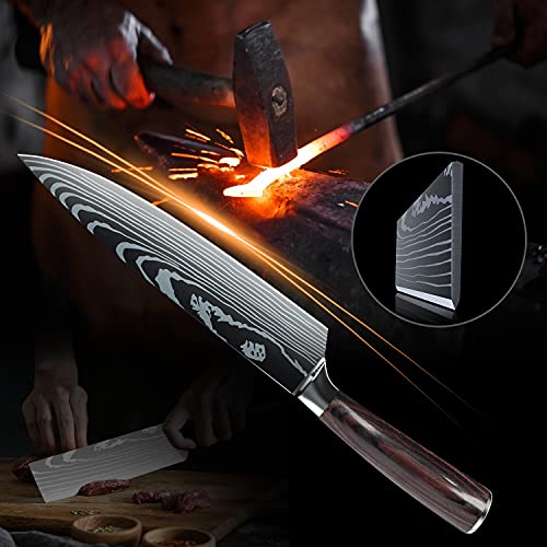 MDHAND Professional Kitchen Chef Knife Set, High-Carbon Stainless Steel Chef Knife Set, Chef Knife, Butcher knife, Bread Knife, 8 Piece Knifes set