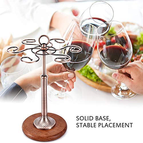 NJZYB Vintage Style Wine Glass Stemware Racks, Elegant Stemware Holder Stand with 6 Hooks, Artistic Tabletop Display, for Home, Bar Storage, Home, Restaurant,Red Copper