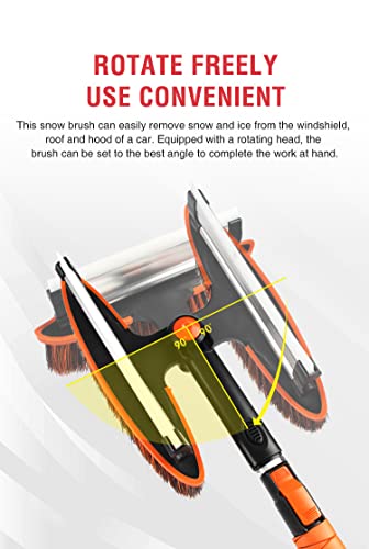 43.3" Car Snow Brush Ice Scraper Extendable for Windshield 5 in 1 Snow Scrapers Removal Shovel with Squeegee Foam Grip 360° Pivoting Brush Head for Car Truck SUV