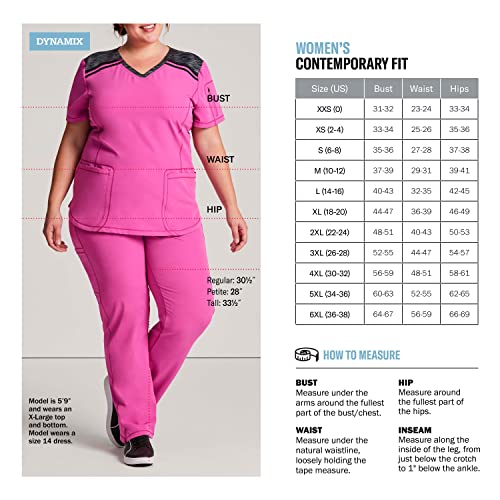 Dickies Dynamix Womens Tops, Athletic-Inspired Mélange V-Neck Scrub Top with Four-Way Stretch and Moisture Wicking DK740, XL, Black/Hot Pink
