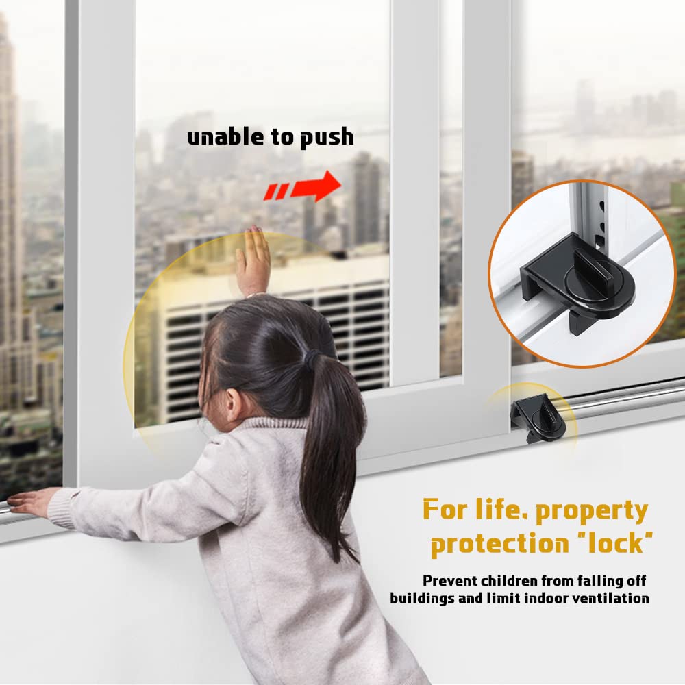 2 Pcs Sliding Door Child Lock, Safety Lock, Child/Baby Safety Slide Window Locks,Slide Window Locks for Vertical & Horizontal Sliding Windows Doors Lock,Adjustable Sliding Door Window Locks & Latches