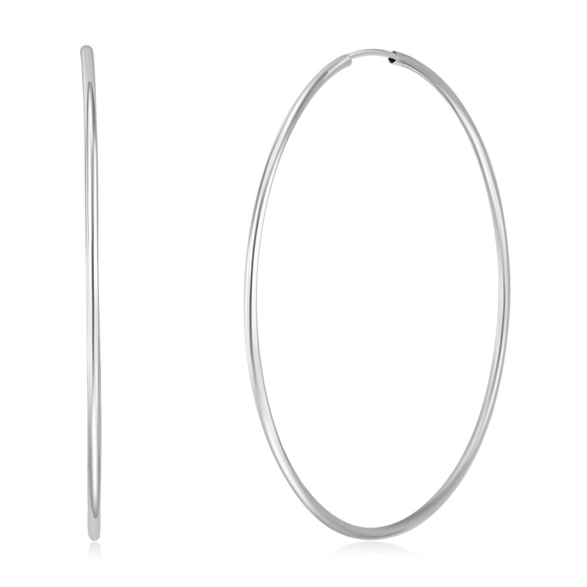 14k REAL White Gold 1.5mm Thickness Endless Hoop Earrings (55 x 55 mm)