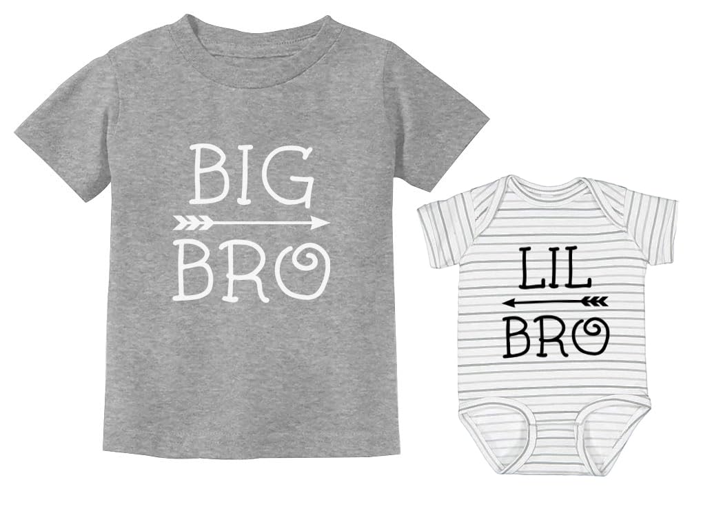 Big Bro Lil Bro Matching Outfits Baby Announcement Sibling Brother Shirts Big bro Gray 2T / Lil bro Gray/White NB (0-3M)