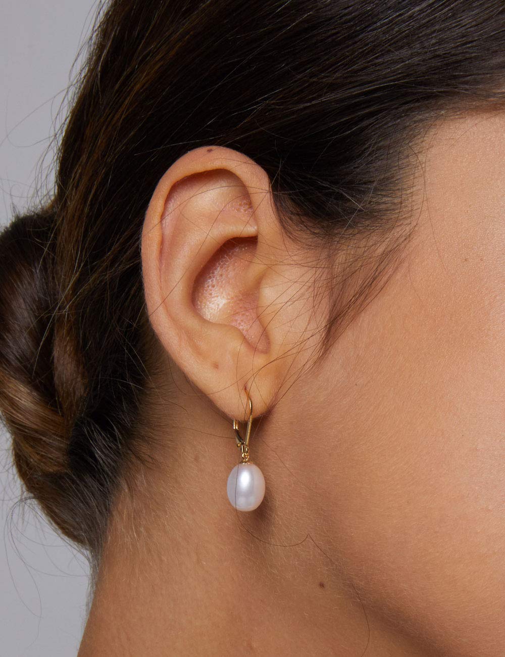 18K Gold Freshwater Cultured Pearl Drop Dangle Earrings Leverback 8-9mm Pearl Jewelry for Women