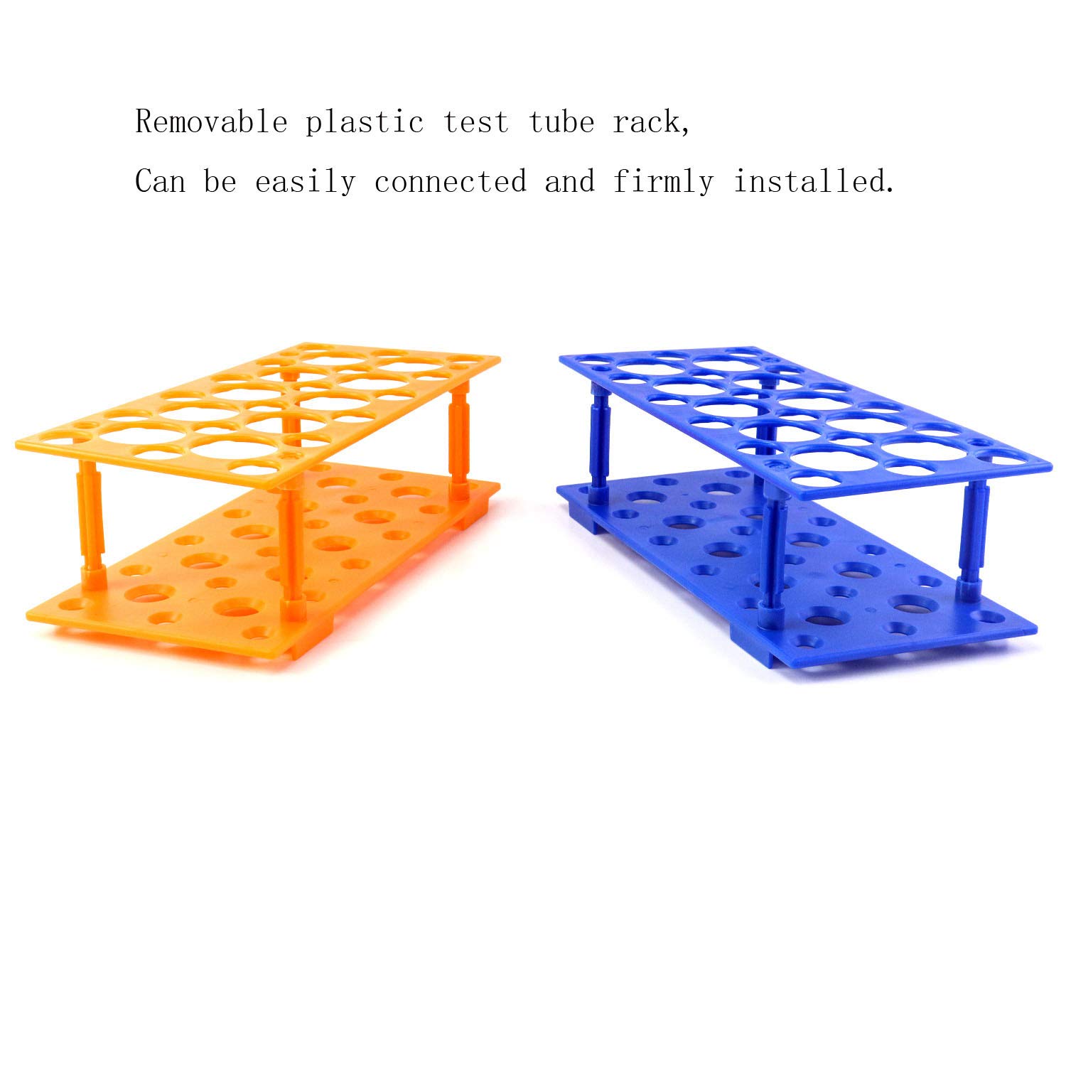 QWORK Centrifuge Tube Holder Set - Plastic Test Tube Rack (2 Pack) in Blue and Orange, Accommodates 10ml, 15ml, and 50ml Tubes, Detachable Stand