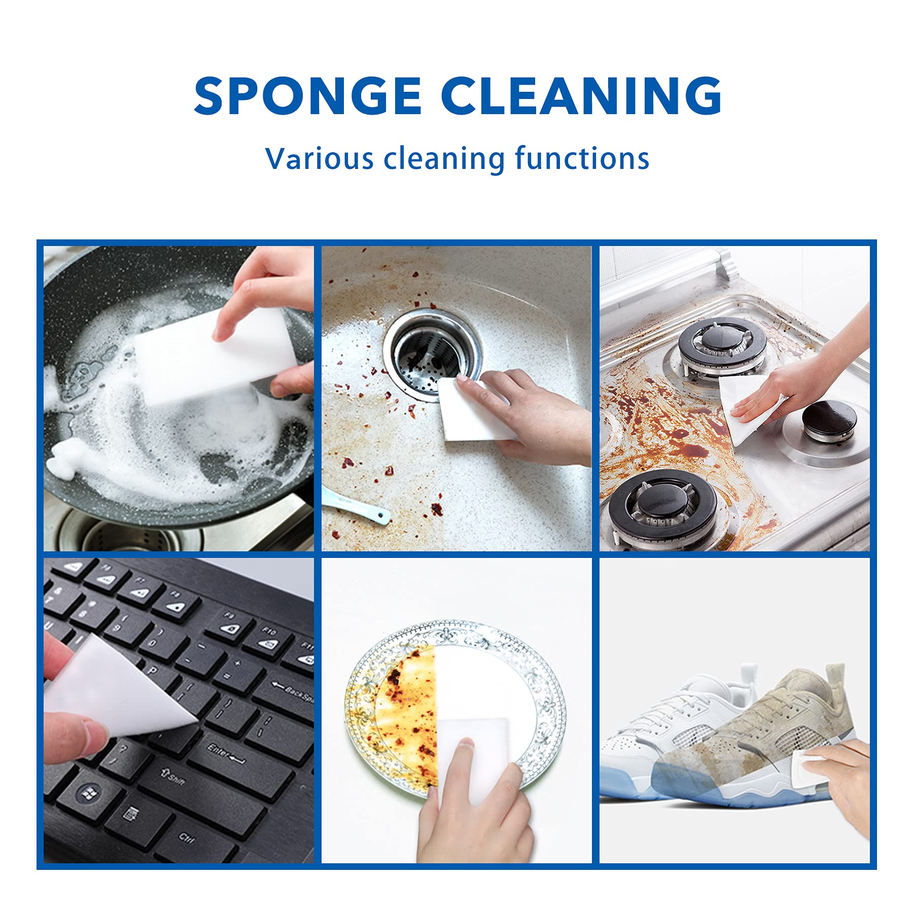100PCS Eraser Sheets, Magic Cleaning Sponge Disposable, Thin Nano Dish Sponge Cleaner Pads Eraser Wipes for Kitchen Shoe Furniture Bathroom Shower Sink Hard-to-Reach Places