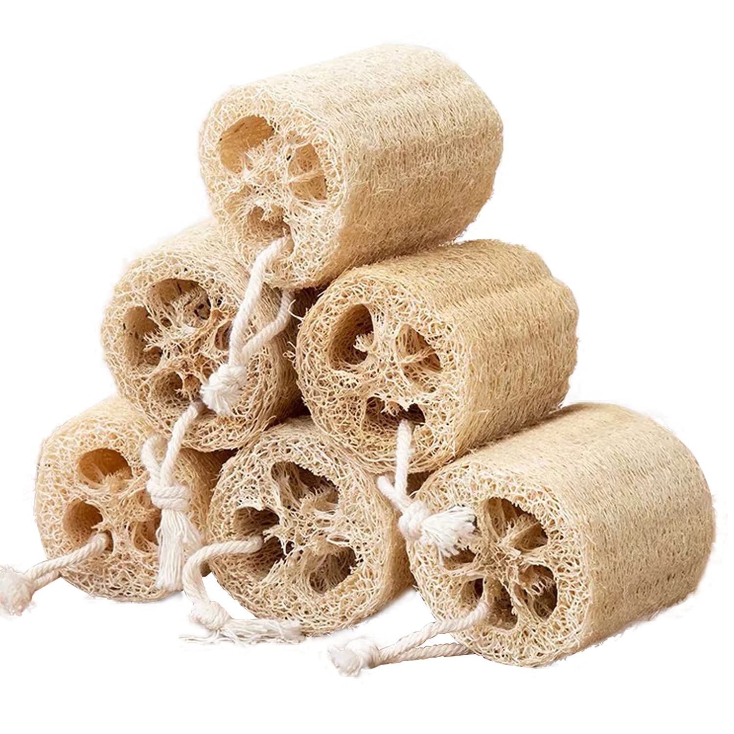 FRTIM Natural Loofah Sponge Shower Organic Luffa Bath Loofa Exfoliating Body Scrubber Loofah for Men Women Adults Back Face Body Skin SPA Care - 6 Pieces