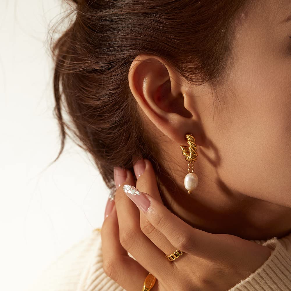 18k Gold Pearl Drop Earrings Hypoallergenic With Fresh Water Pearls [Gift Box included]