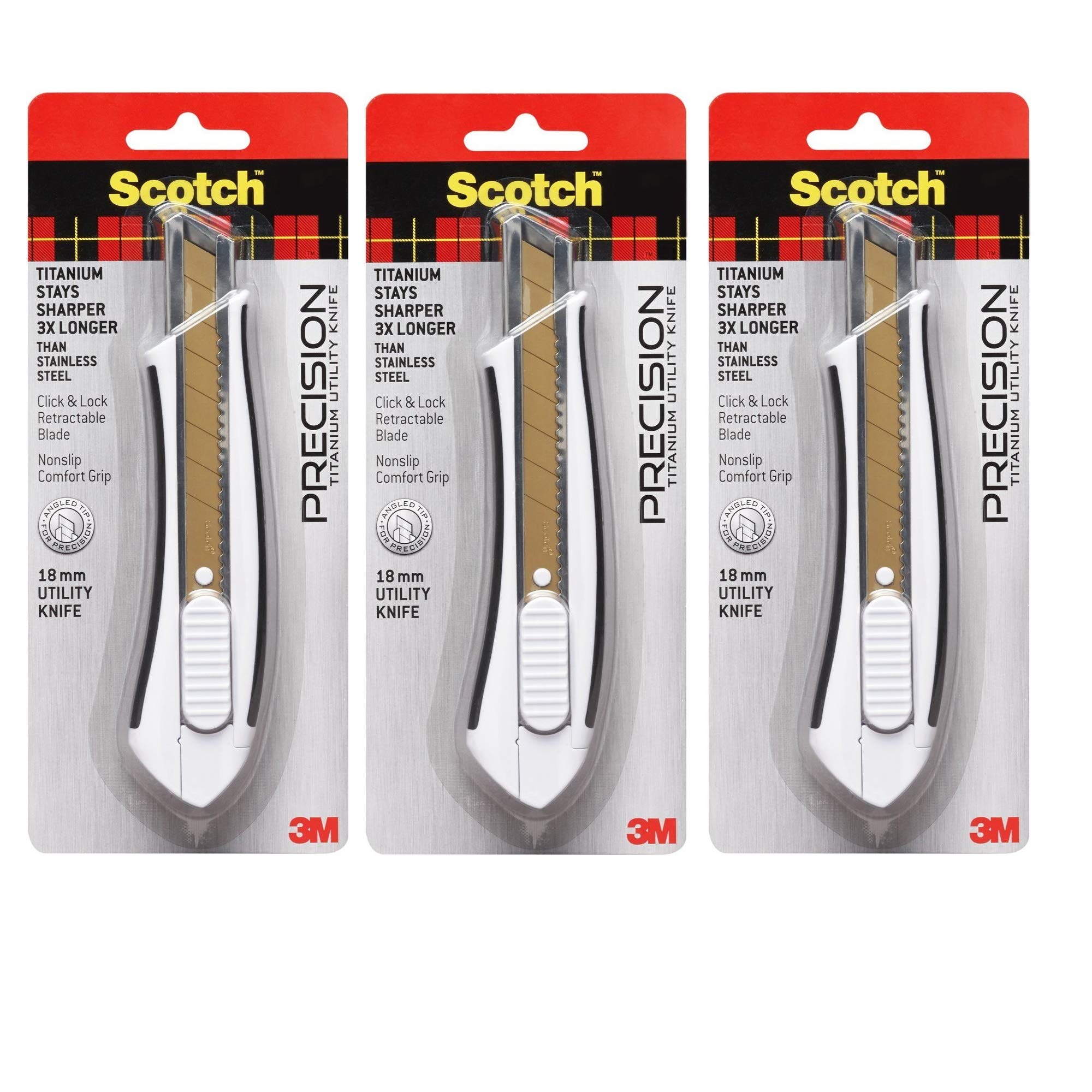 3M 159572 051141976549 Scotch Titanium Snap-Off Utility Knife, Large, 3 Pack