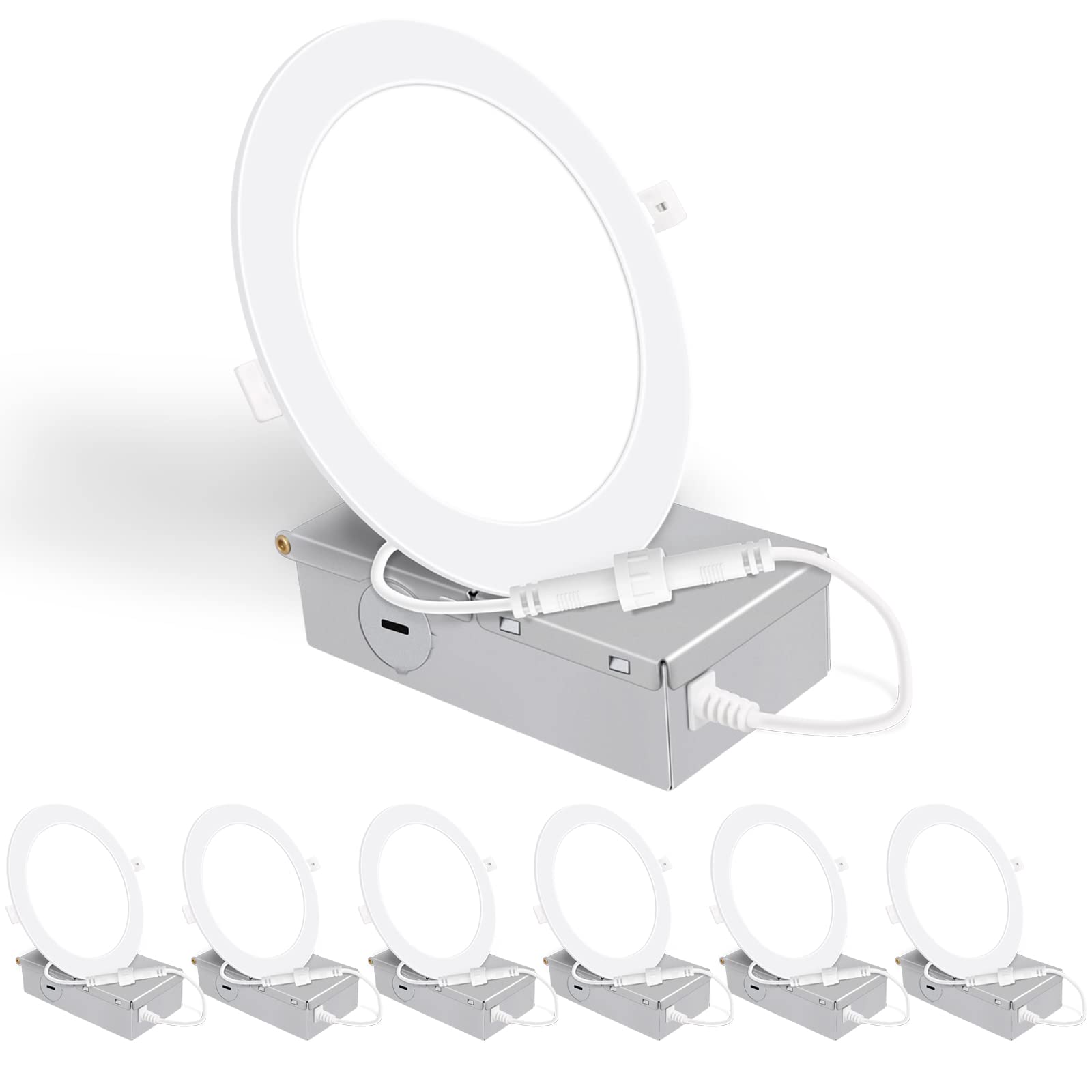 12 Pack 6 Inch Ultra-Thin LED Recessed Lighting with Junction Box, 5000K Daylight Canless Downlight, 12W=110W Eqv, Dimmable LED Ceiling Lights, 850LM, ETL Certified