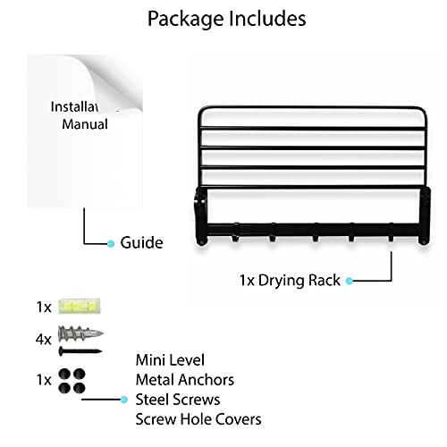 brightmaison Clothes Drying Rack, Laundry Room Organizer with Hooks for Hanging, Wall Mounted Drying Rack Metal, Black