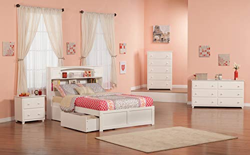 AFI Newport Full Platform Bed with Flat Panel Footboard and Turbo Charger with Urban Bed Drawers in White