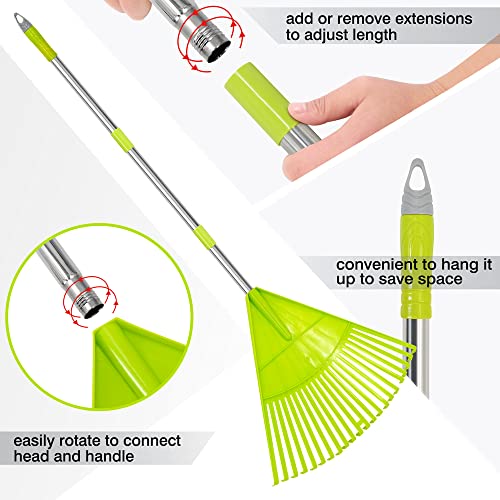 Colwelt Plastic Leaf Rake, Garden Poly Shrub Rake with 56ββ Lightweight Stainless Steel Handle, Include 22Tines Plastic Head & Garden Gloves, Garden Rake Leaf to Collect Loose Debris