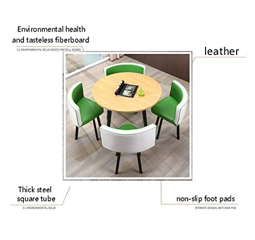 Dining Table & 4 Chairs, Compact Kitchen Table Set Bedroom Adults Commercial Restaurant Leather Seat Chair Round Small Wood Table Metal Frame Home Kitchen Office Negotiation Meeting (Color : Yellow)