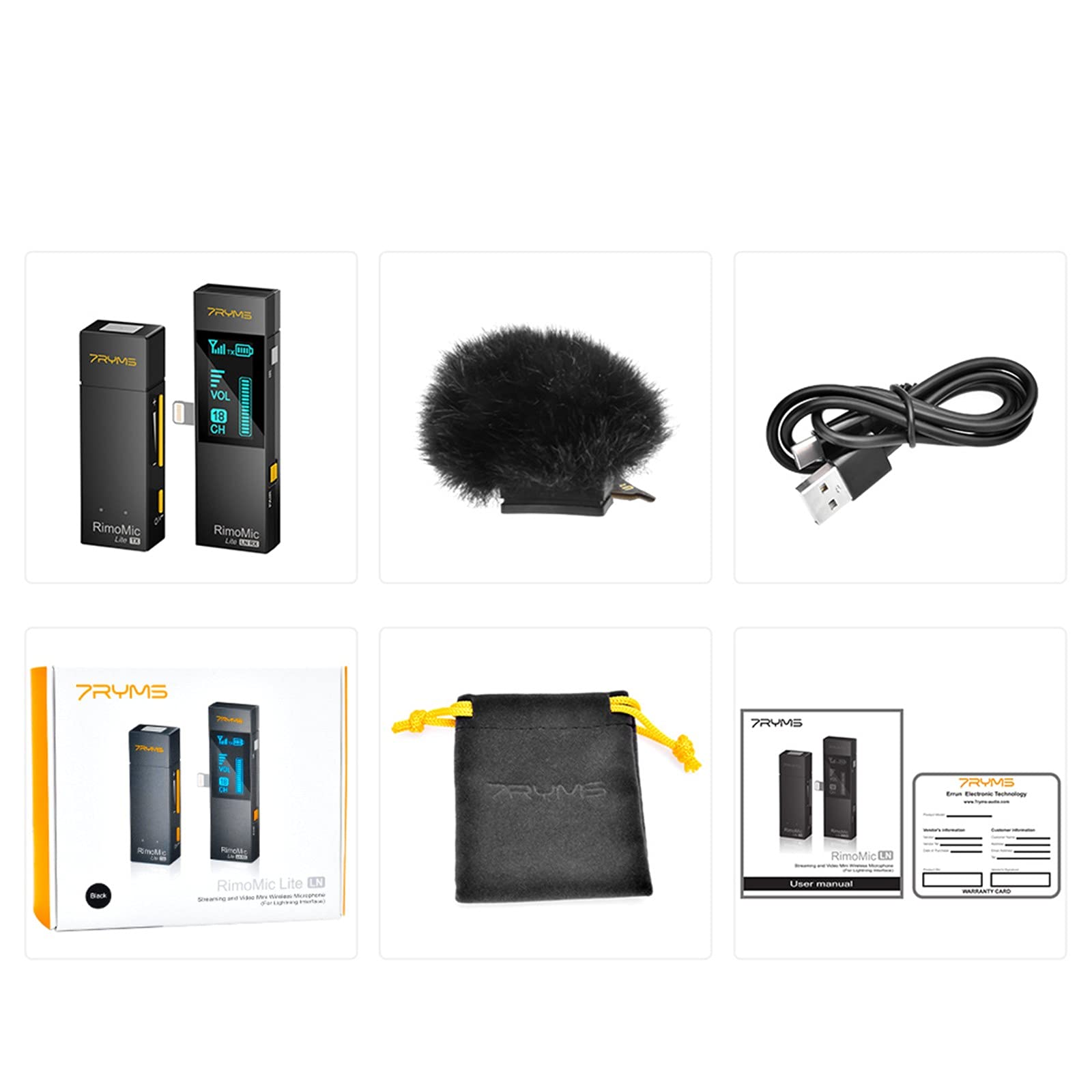 7RYMS RimoMic Lite LN Mini Wireless Microphone, Lavalier Microphone for iPhone Vlogging, Phone Gimbal Video Recording, Phone Interview- Compatible with iPhone 13 12 11 X XS 8 7 6 pro/max/Mini