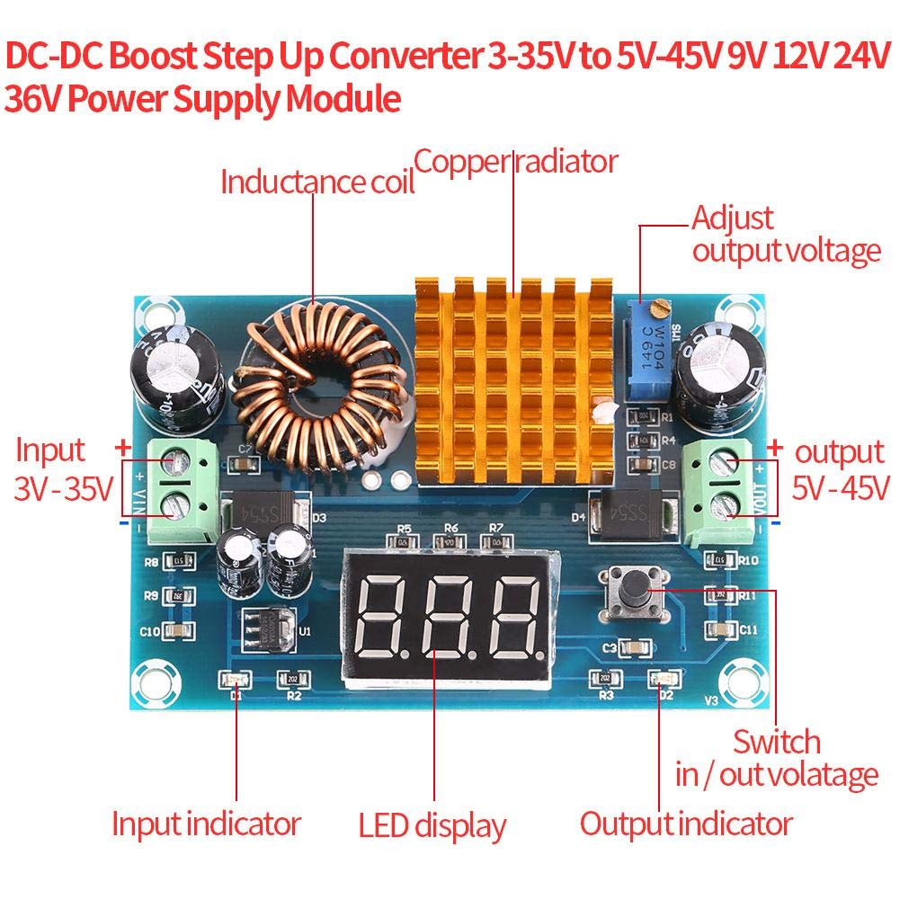 DC-DC Step Up Module Power Supply Voltage Boost Module Converter Regulator 3-35V to 5V-45V Power Supply Module 5A DIY Charger Large Power Module