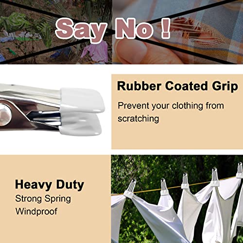 30 Pack Heavy Duty Clothes Pins for Hanging Clothes,Stainless Steel Strong Clips for Clothes,Crafts,Beach Towel,Sock,Fabric,Utility Clips Drying Pegs Clamp for Outdoor Clothesline Clips (White)