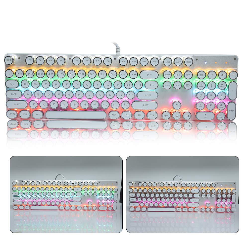 Byged Gaming Keyboard, Bluetooth Wired RGB Backlit Computer Mechanical Keyboard with Retro Keycap, USB Plug-and-Play, for Pc, Laptop and Computer for Gamer Typewriter