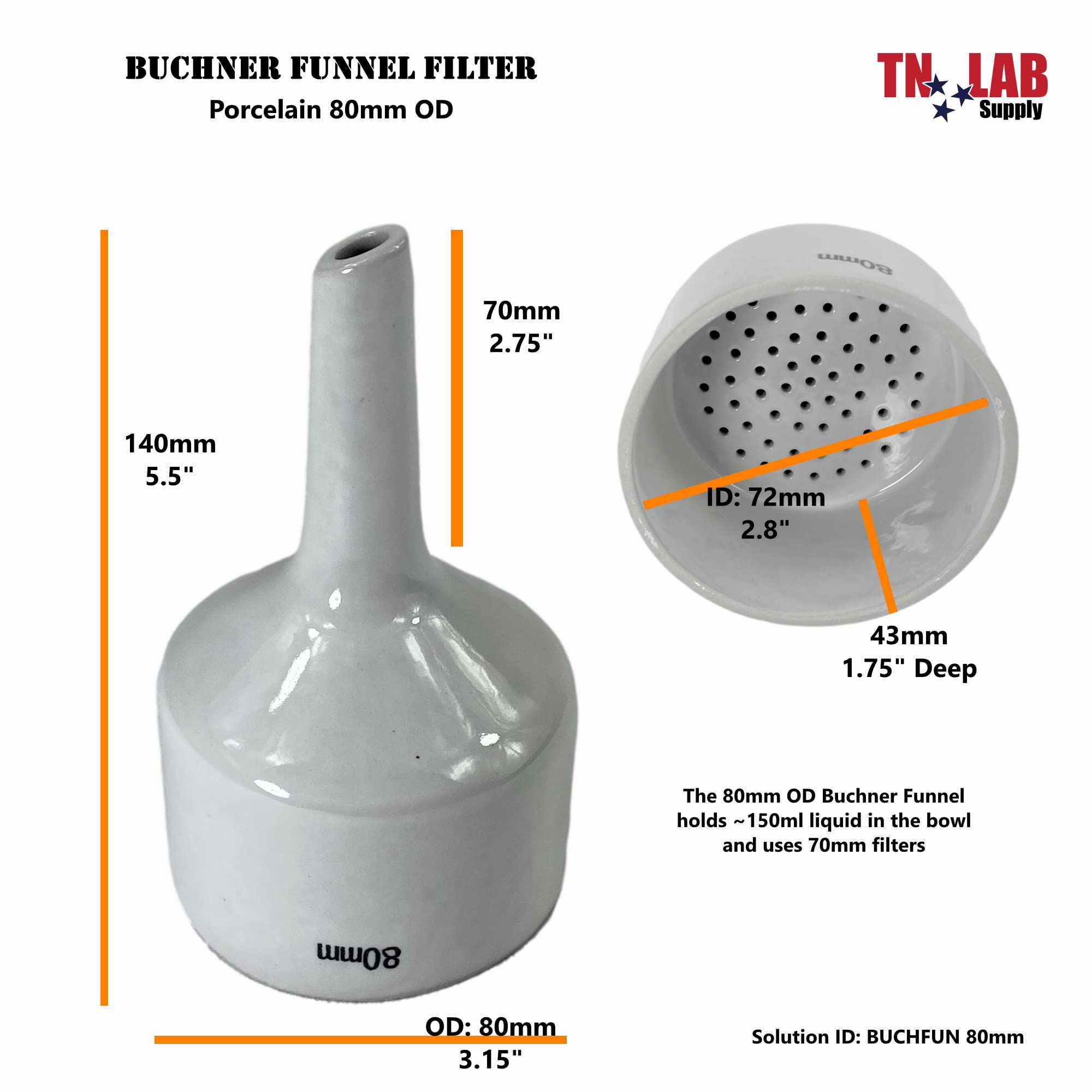 Buchner Funnel Kit Filter Flask Set 80mm Funnel and a 1000ml 1L Vacuum Flask TN LAB