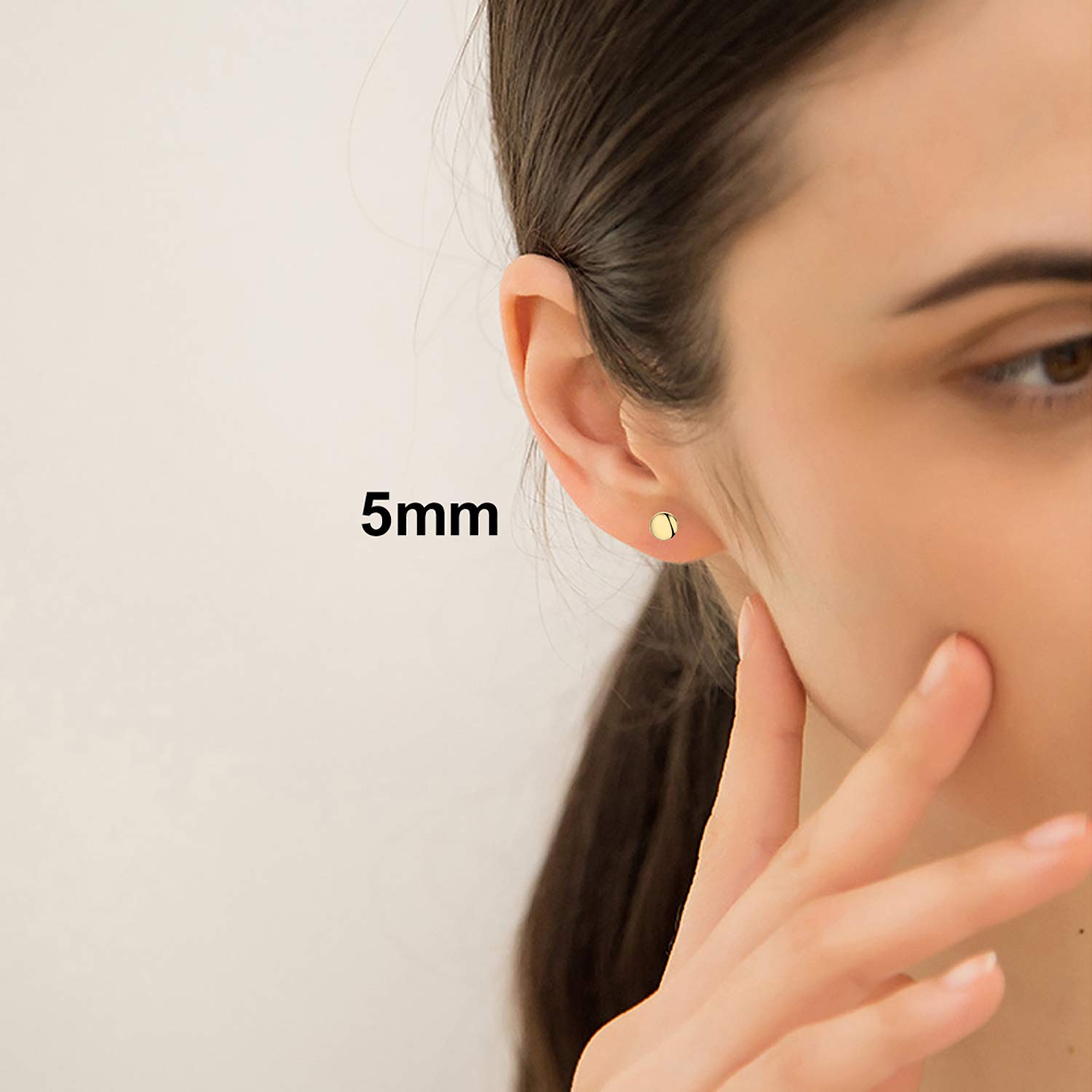 18K Gold Plated Sterling Silver Dot Stud Earrings 3mm-10mm Options, Flat Round Disc Studs Hypoallergenic Jewelry (5mm)