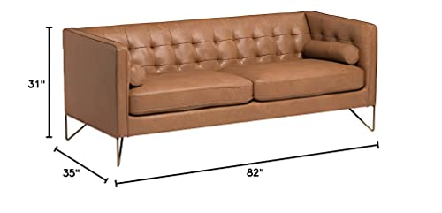 Amazon Brand – Rivet Brooke Contemporary Mid-Century Modern Tufted Leather Sofa Couch, 82"W, Cognac