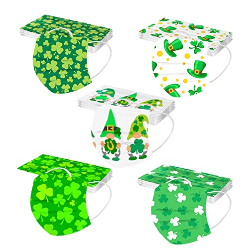 20-50PCS Holiday Disposable Face Mask for Adult, Easter St Patrick's Day Masks Protection with Silicone Mask Ear Strap (St Patrick's Day Shamrock, 50PCS)