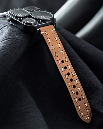 BINLUN Replacement Watch Bands Compatible with Samsung Galaxy Watch, Compatible with Huawei Watch, Compatible with Garmin Smartwatch Thick Oil Leather Watch Strap with X-Type Thick Line20/22/24mm